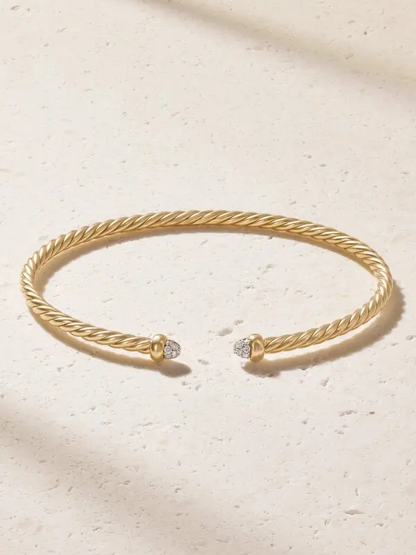 David Yurman Cablespira Diamond Cuff Bracelet - Gold