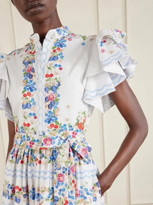 MARY KATRANTZOU Belted Floral-print Cotton-blend Midi Dress