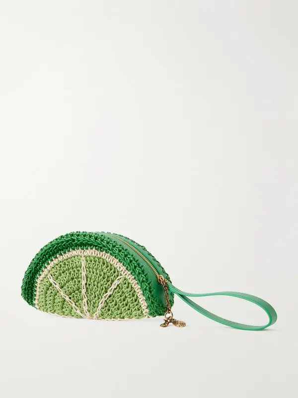 Chloé Tropicus Leather-trimmed Woven Clutch - Green