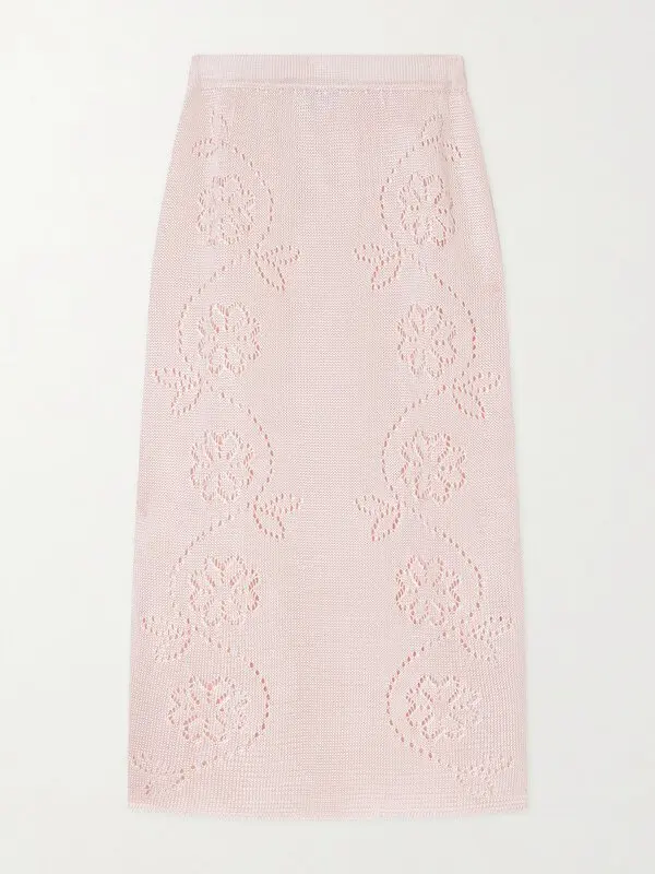 Calle Del Mar Embroidered Knitted Midi Skirt - Pink
