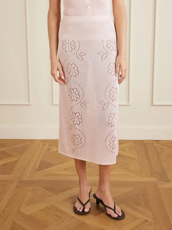 Calle Del Mar Embroidered Knitted Midi Skirt - Pink