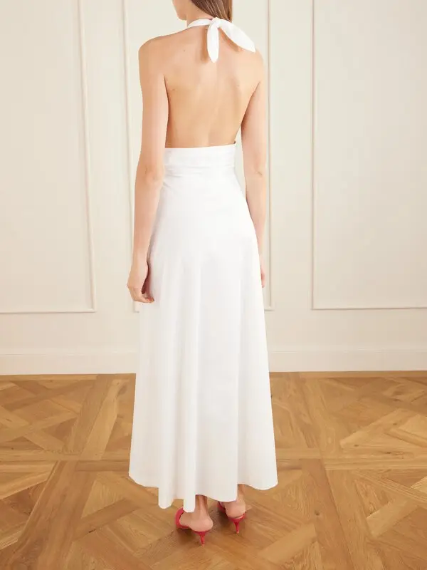 Bernadette Marilyn Organic Cotton-blend Poplin Halterneck Maxi Dress - White
