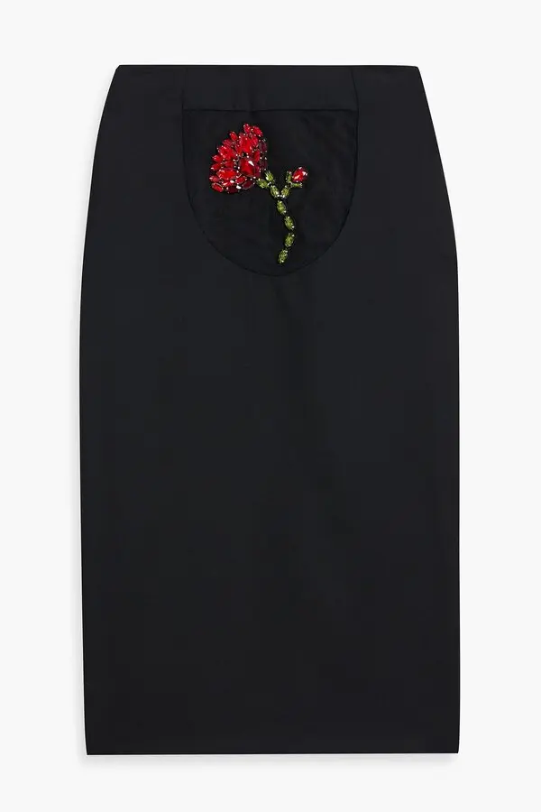 Simone Rocha Crystal-embellished Mesh-paneled Twill Midi Skirt