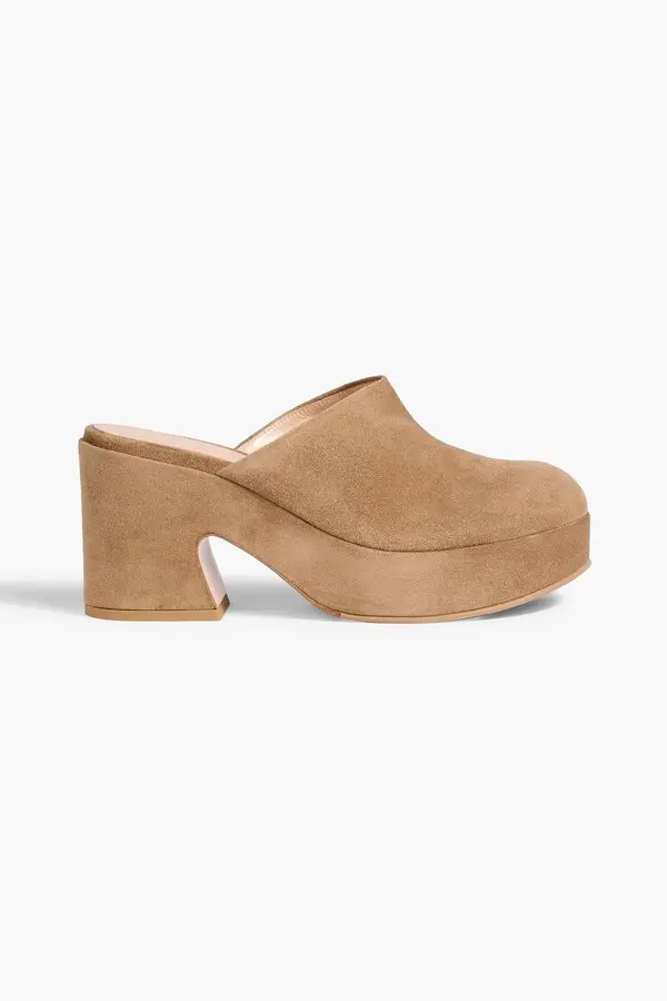 GIANVITO ROSSI Lyss Suede Platform Clogs - Camel