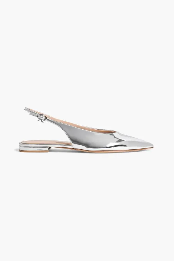 GIANVITO ROSSI Mirrored-leather Slingback Point-toe Flats - Silver