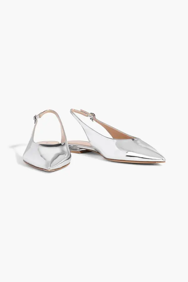 GIANVITO ROSSI Mirrored-leather Slingback Point-toe Flats - Silver