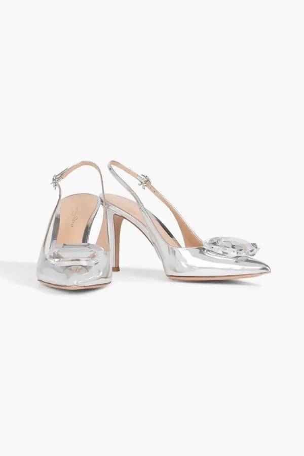 GIANVITO ROSSI Jaipur Embellished Mirrored-leather Slingback Pumps - Silver