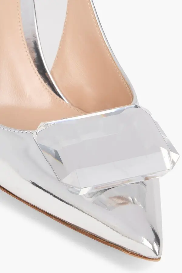 GIANVITO ROSSI Jaipur Embellished Mirrored-leather Slingback Pumps - Silver