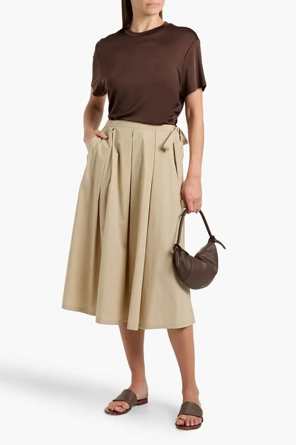Max Mara Folk Pleated Cotton-poplin Midi Skirt