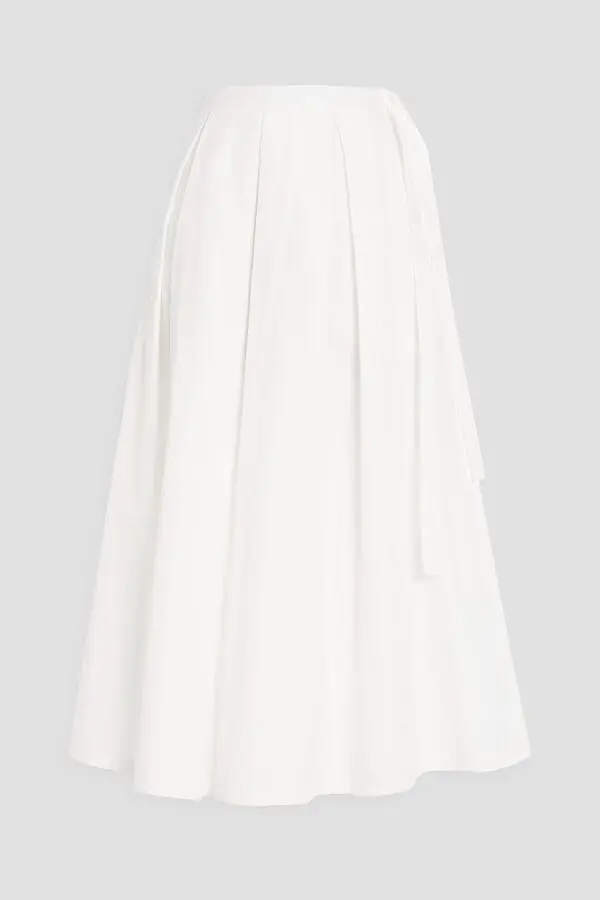 Max Mara Folk Pleated Cottonpoplin Midi Skirt - White