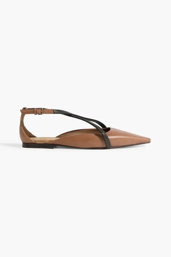 Brunello Cucinelli Bead-embellished Leather Flats