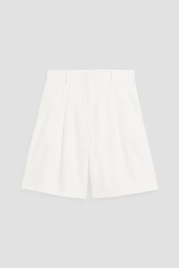 Max Mara Ecuba Pleated Cotton And Linen-blend Shorts - White