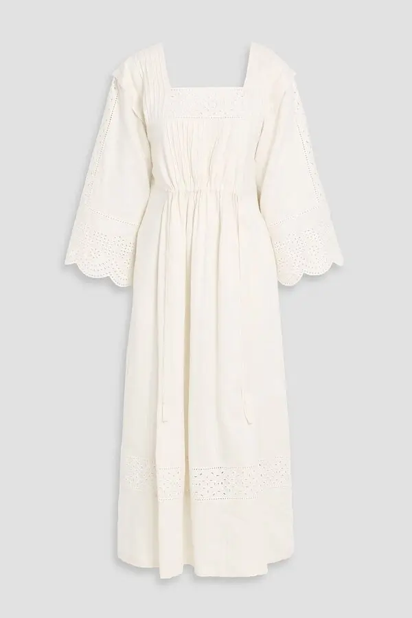 Max Mara Luglio Broderie Anglaise-trimmed Linen Midi Dress - Ecru
