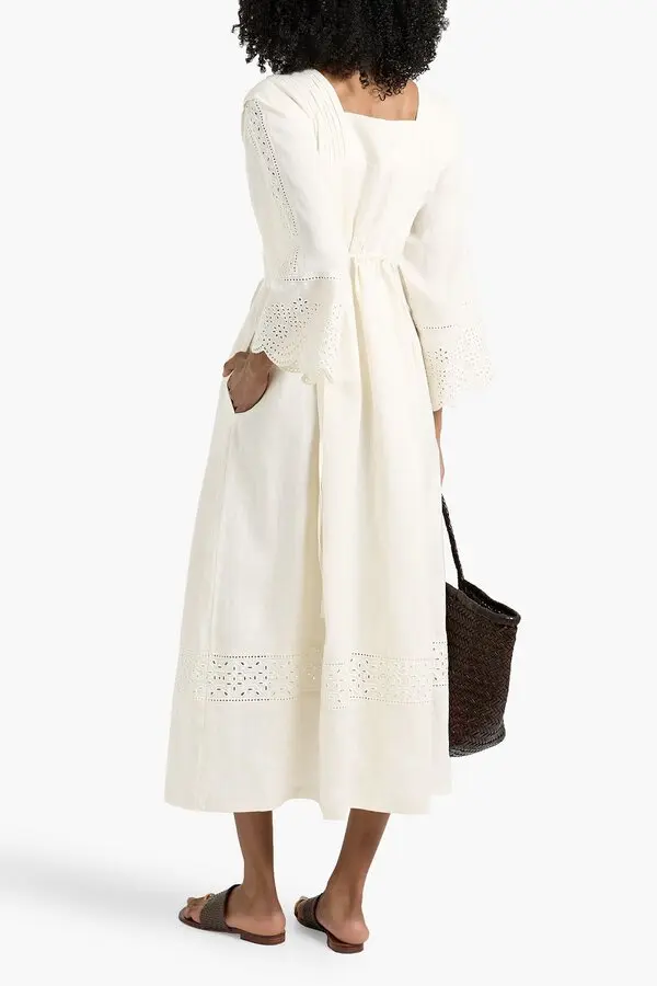 Max Mara Luglio Broderie Anglaise-trimmed Linen Midi Dress - Ecru