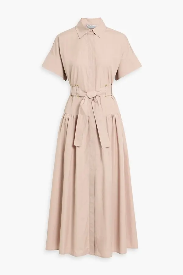 Max Mara Agoraio Belted Cotton-poplin Midi Shirt Dress - Blush