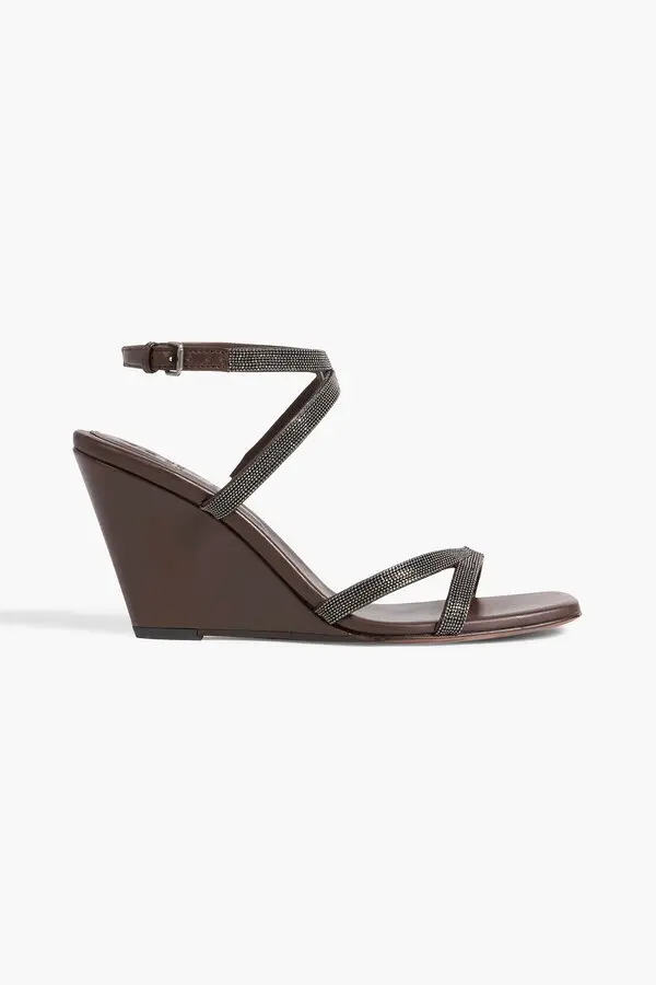Brunello Cucinelli Leather Bead-embellished Wedge Sandals