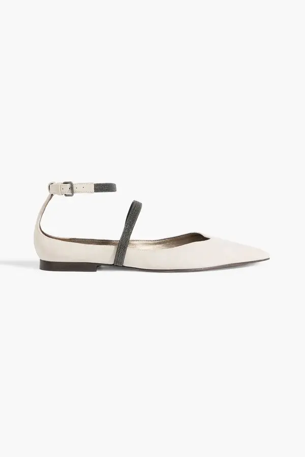 Brunello Cucinelli Bead-embellished Suede Point-toe Flats