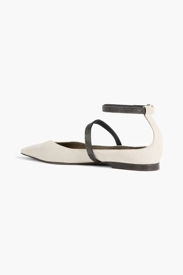 Brunello Cucinelli Bead-embellished Suede Point-toe Flats
