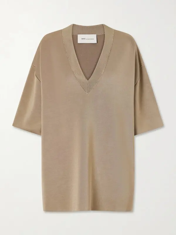 AMI Paris Double-faced Satin-jersey And Wool Sweater