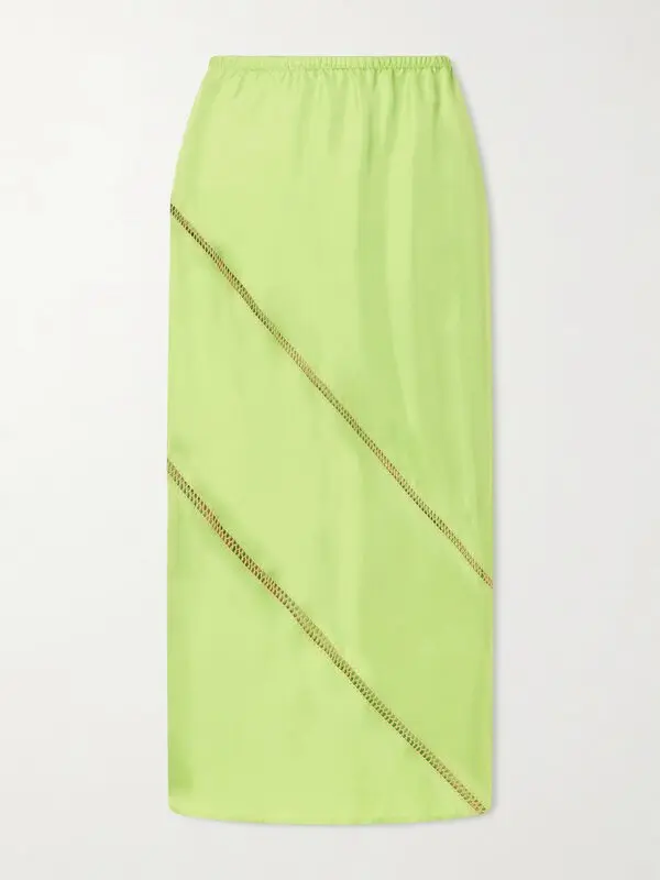 DIOTIMA Tobago Embroidered Silk-satin Midi Skirt - Green