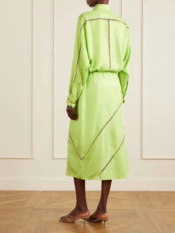 DIOTIMA Tobago Embroidered Silk-satin Midi Skirt - Green