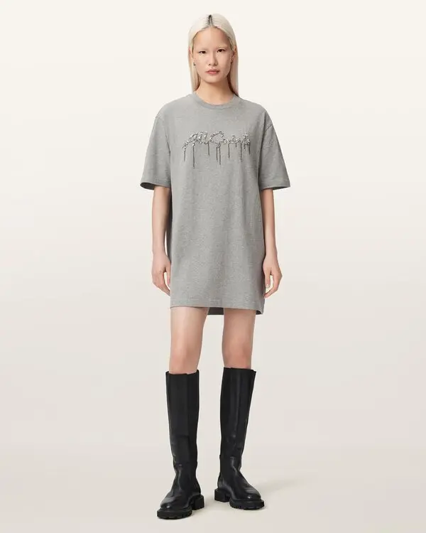 ALLSAINTS Chain Embellished T-shirt Mini Dress - Melange