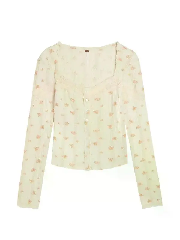 Free People Floral Print Top - Neutrals