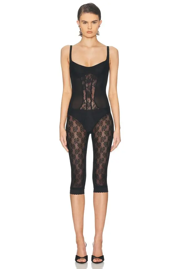Attico Lace Overall Catsuit - Black