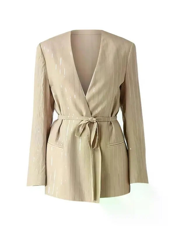 MEIMEIJ Belted V-neck Jacket - Neutrals