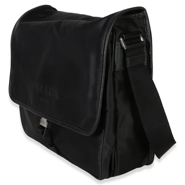 Prada Nylon Saffiano Logo Buckle Messenger Bag