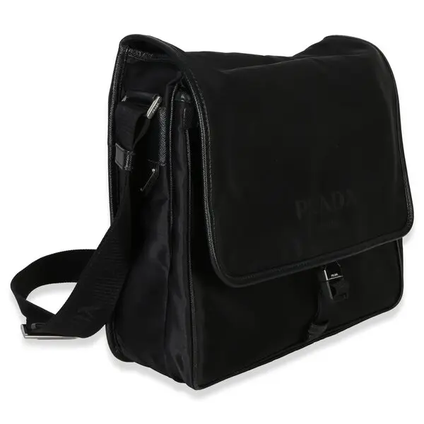Prada Nylon Saffiano Logo Buckle Messenger Bag