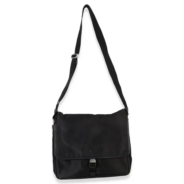 Prada Nylon Saffiano Logo Buckle Messenger Bag