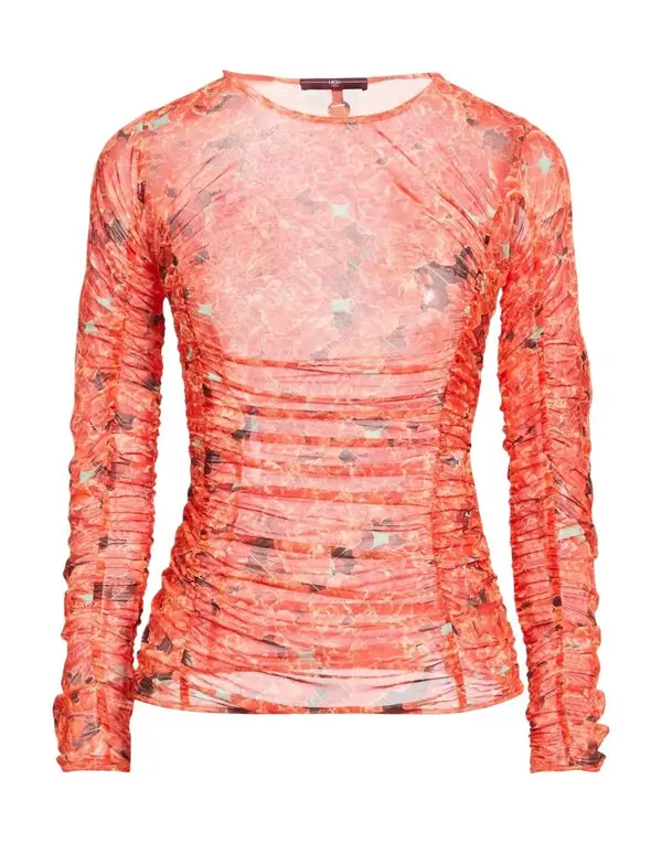 High Floral Print Mesh Top - Red
