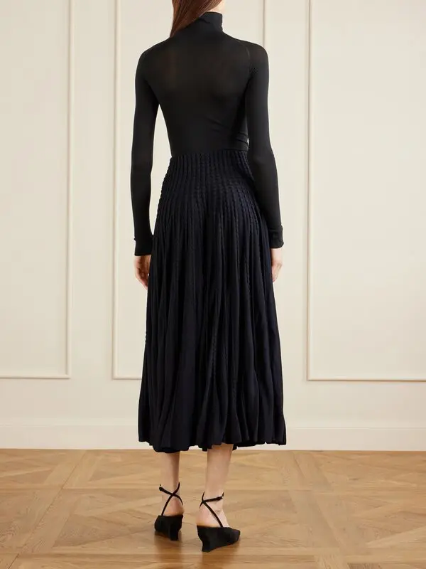 Alaïa Textured Knitted A-line Midi Skirt