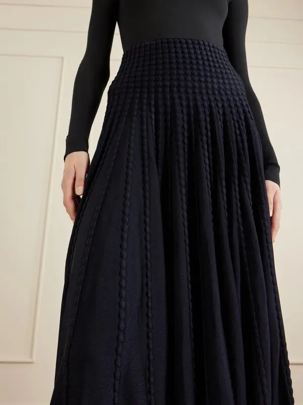 Alaïa Textured Knitted A-line Midi Skirt