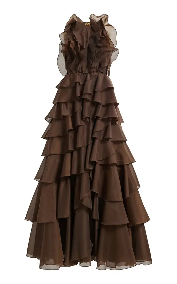 Aje Cleo Ruffled Gown - Brown
