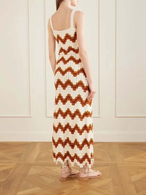 Escvdo Marea Striped Crocheted Cotton Maxi Dress