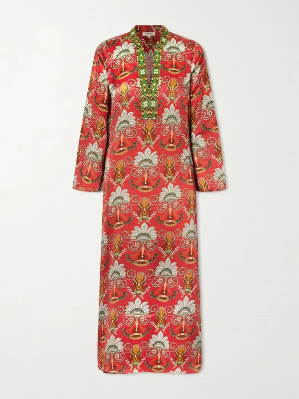EMPORIO SIRENUSE Jenna Printed Silk Midi Dress - Red
