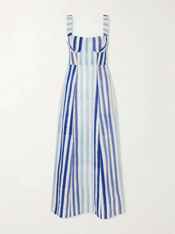 EMPORIO SIRENUSE Striped Cotton Midi Dress - Blue