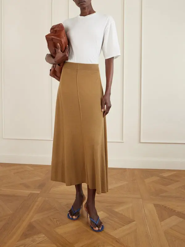 TWP Merino Wool And Silk-blend Handkerchief Hem Midi Skirt