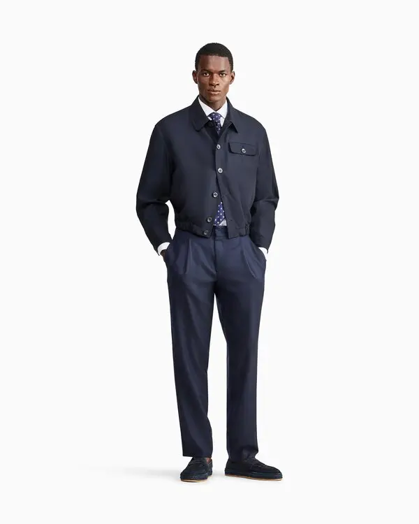 Giorgio Armani Wool And Cashmere Chevron Trousers - Blue