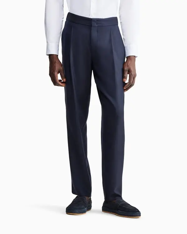 Giorgio Armani Wool And Cashmere Chevron Trousers - Blue