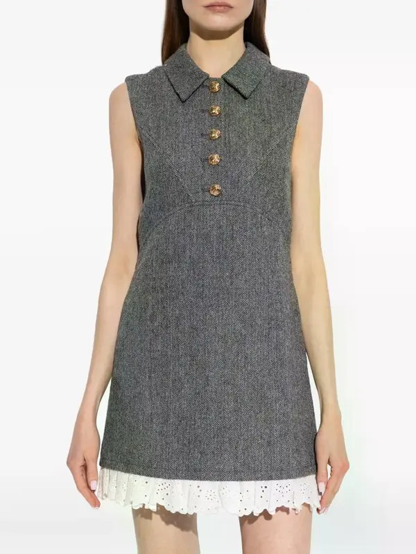 SELF-PORTRAIT Lace-trim Herringbone Mini Dress