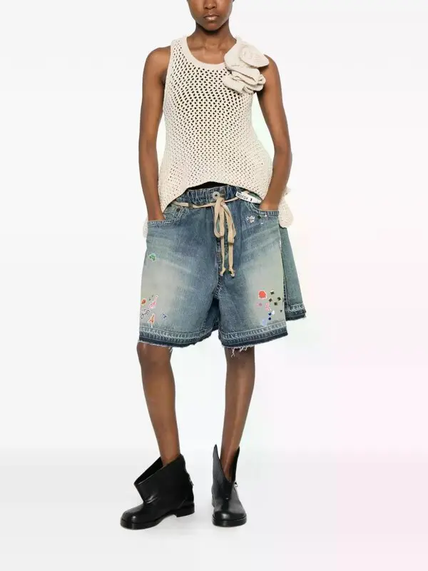 Mihara Yasuhiro Sticker-print Denim Shorts