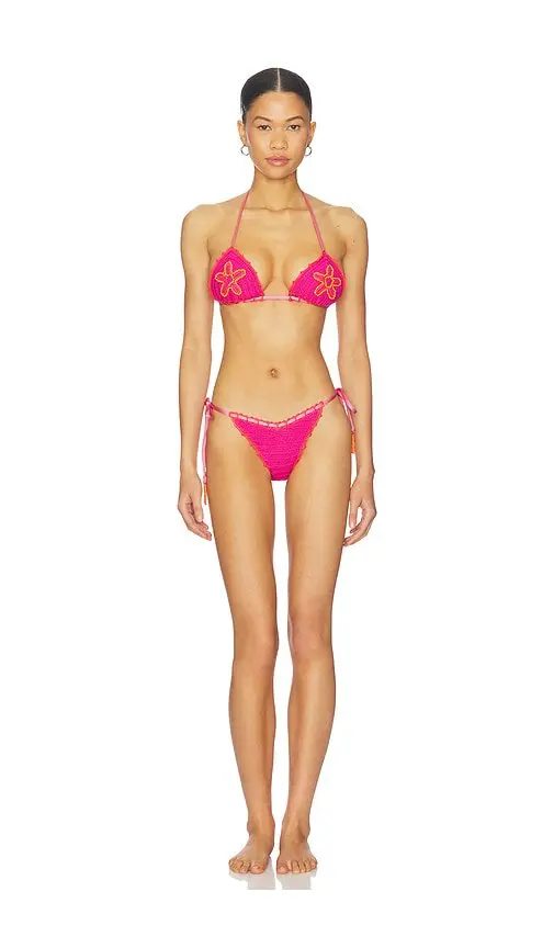 CAPITTANA Crochet Flower Triangle Bikini - Fuchsia