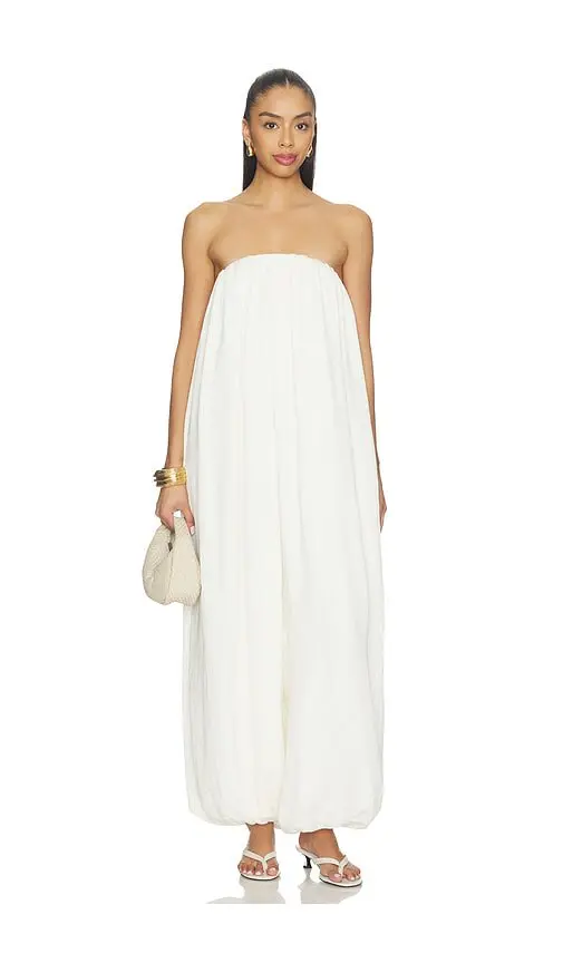 ADRIANA DEGREAS Strapless Bubble Hem Jumpsuit - Off White