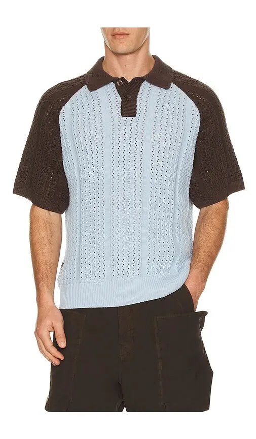 Obey Abel Knitted Polo In Blue,brown