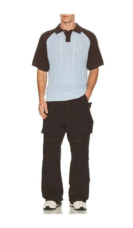 Obey Abel Knitted Polo In Blue,brown