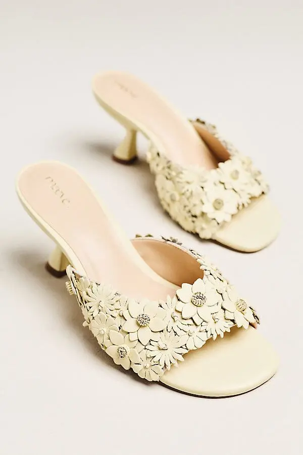 Maeve 3d Floral Embellished Kitten Heel Sandals - Cream