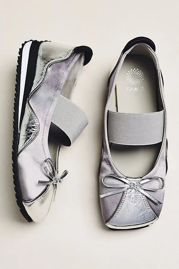 GRACE Ballet Flats With Bow Detailing - Silver